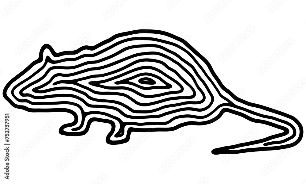 A series of animals in hand drawn fingerprint style. A rat in black ...