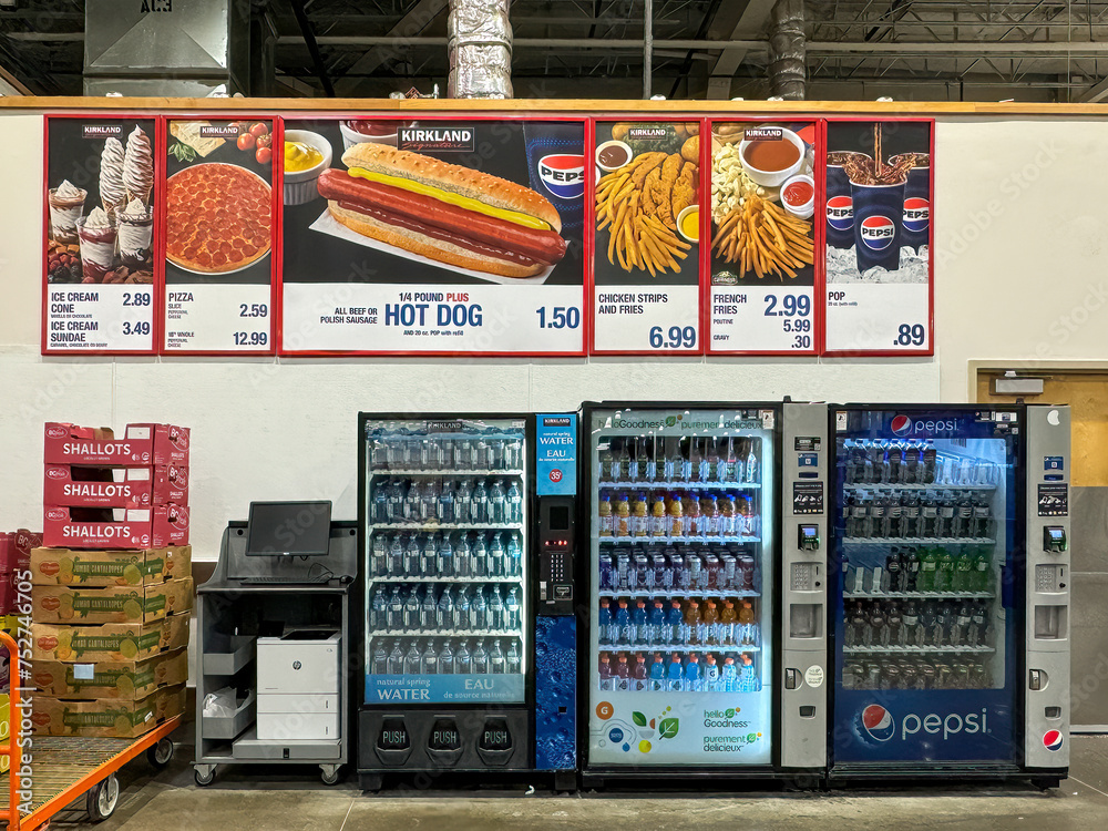 Calgary, Alberta, Canada. Mar 6, 2024. A Costco food court menu ...