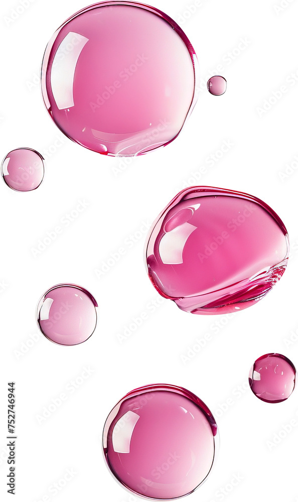 Pink water drop floating in the air isolated on transparent background ...