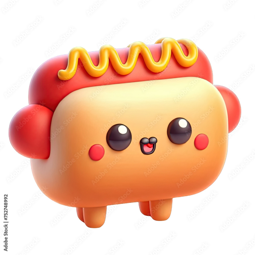 Hot Dog Icon, Cute 3D Hot Dog Character Clipart, Cartoon Style, PNG ...