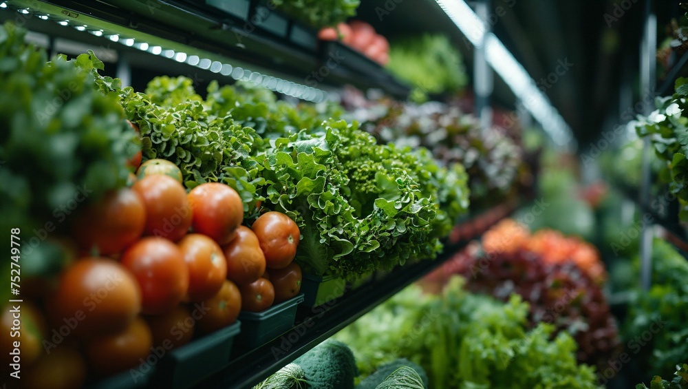 Urban vertical farming, layers of lush crops, sustainable city food ...