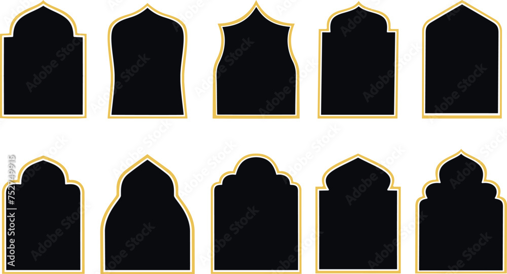 Set of arabic window and islamic door, mosque shapes. Arabic door and ...