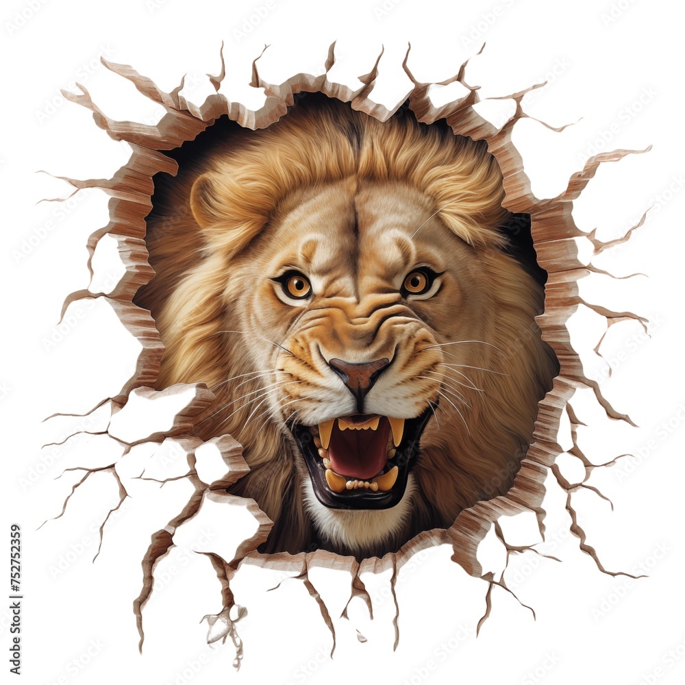 Lion breaks through the wall, transparent background Png file. Stock ...