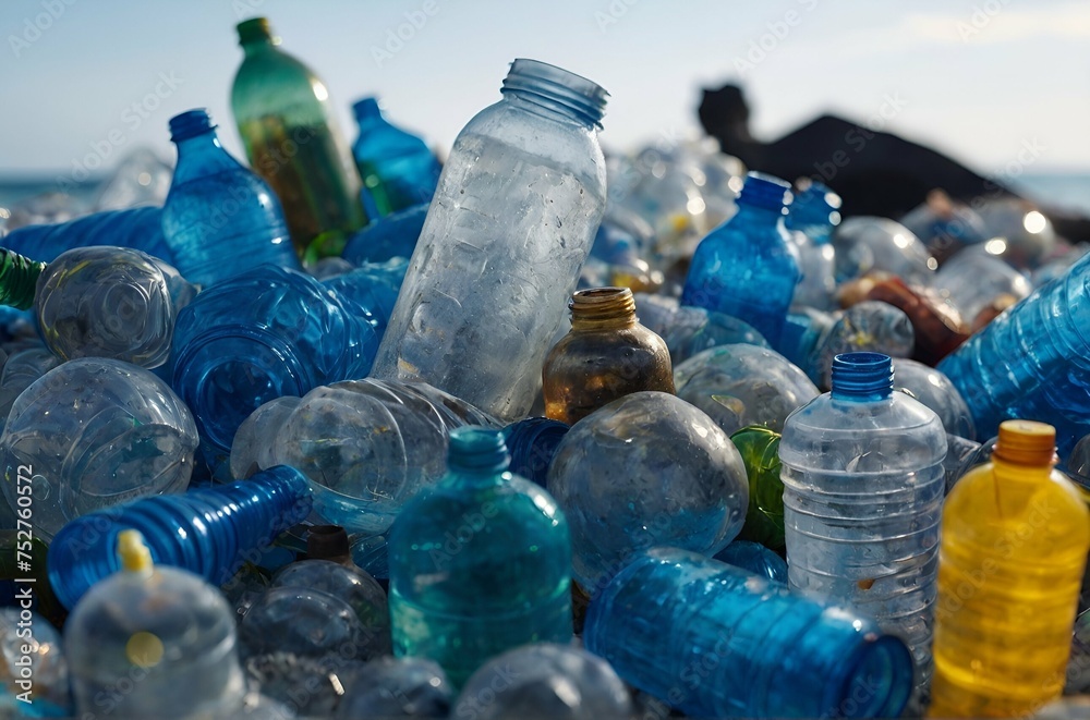 Waste plastic bottles and other types of plastic waste at the ...