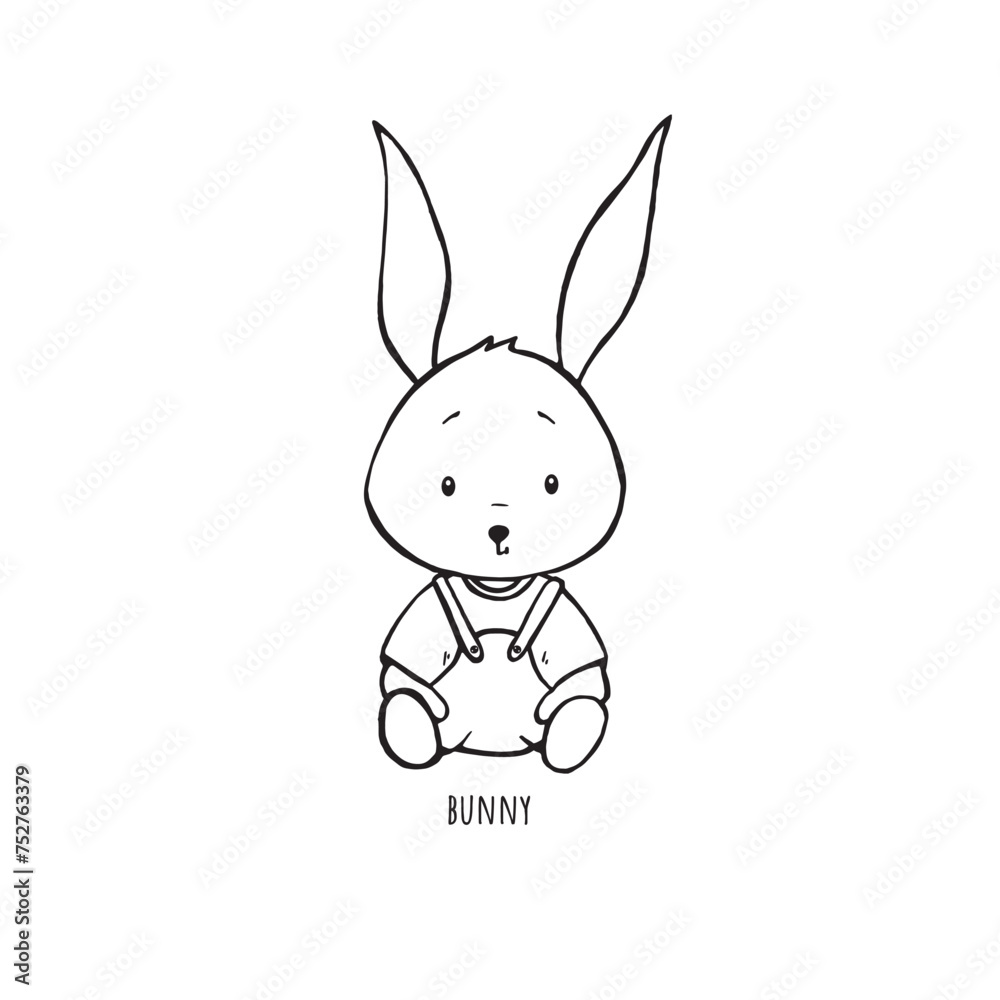 cute little bunnies sit vector coloring book hand drawing Stock Vector ...