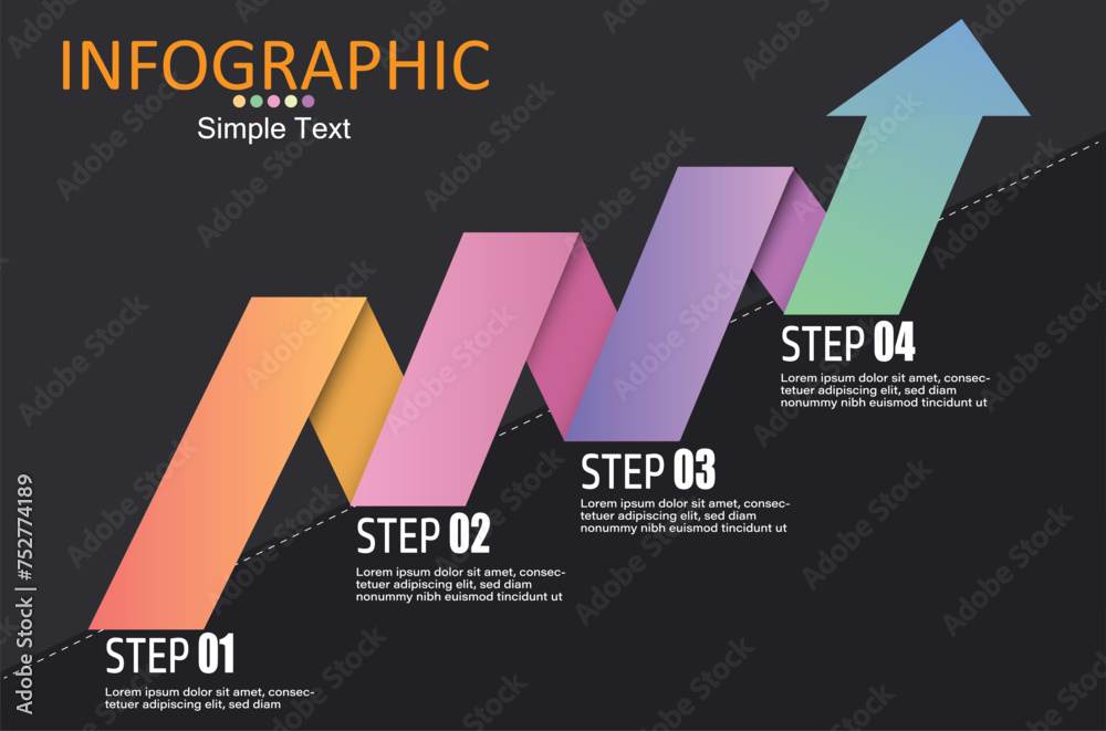 Vector infographic showing a graph with ascending steps divided into 4 ...