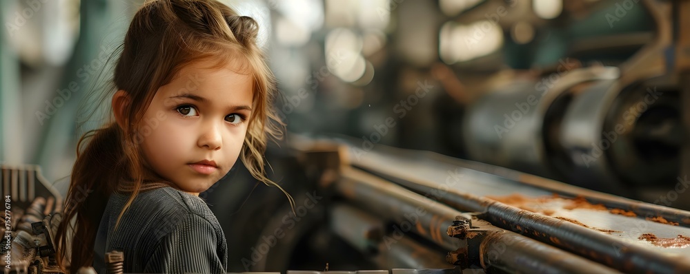 Young girl working in a factory highlighting child labor and poor ...