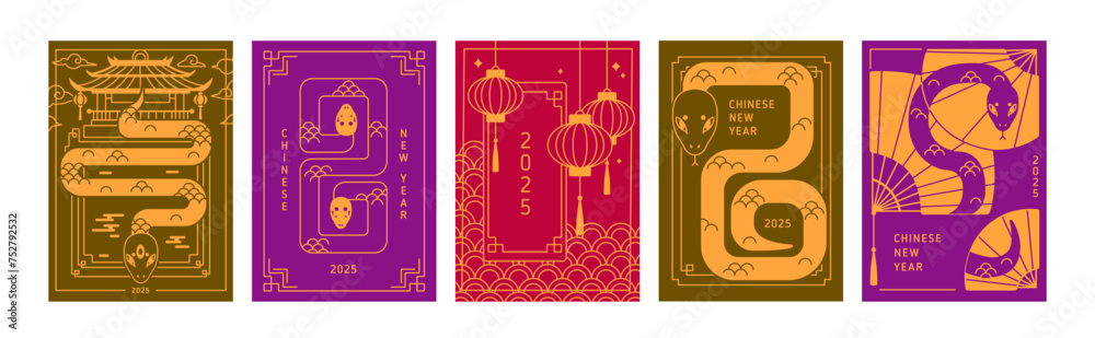 Happy Chinese New Year, greeting cards sets. 2025 postcards designs ...