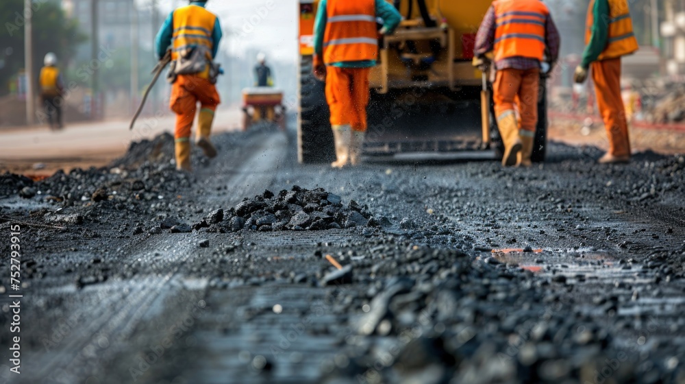 Civil engineers work at road construction sites to supervise new road ...