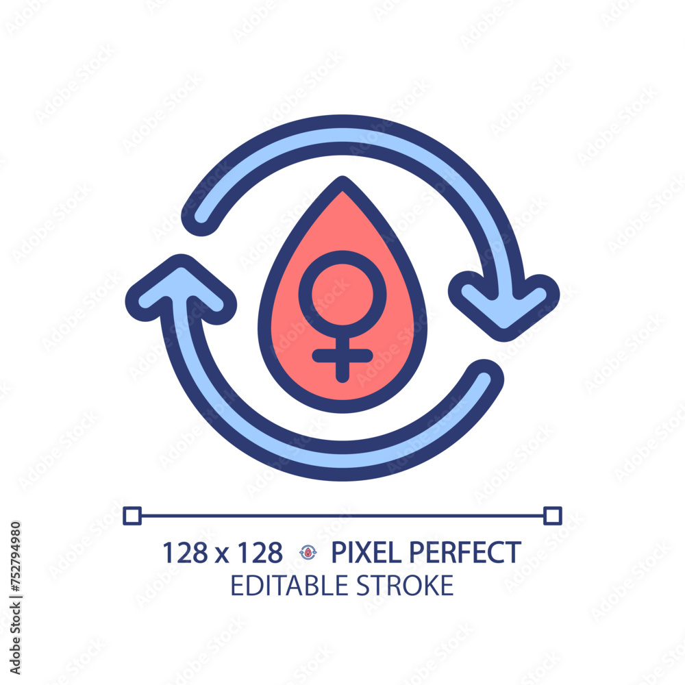 Female menstrual cycle RGB color icon. Feminine reproduction system ...
