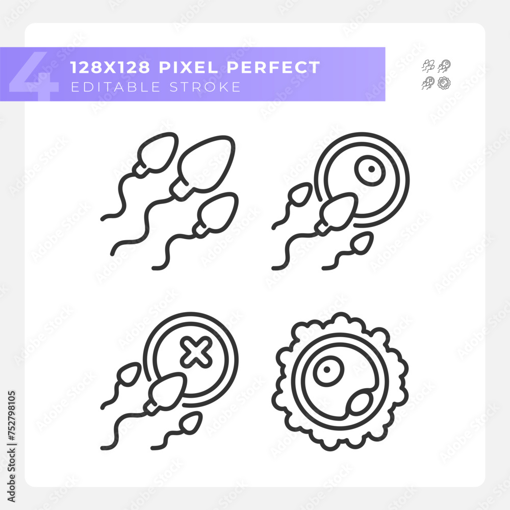 Fertility linear icons set. Ovul insemination, sperm egg infertility ...