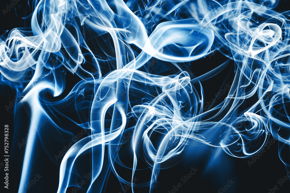 Blue smoke background. Gas flow isolated on black. Gas flow shape ...
