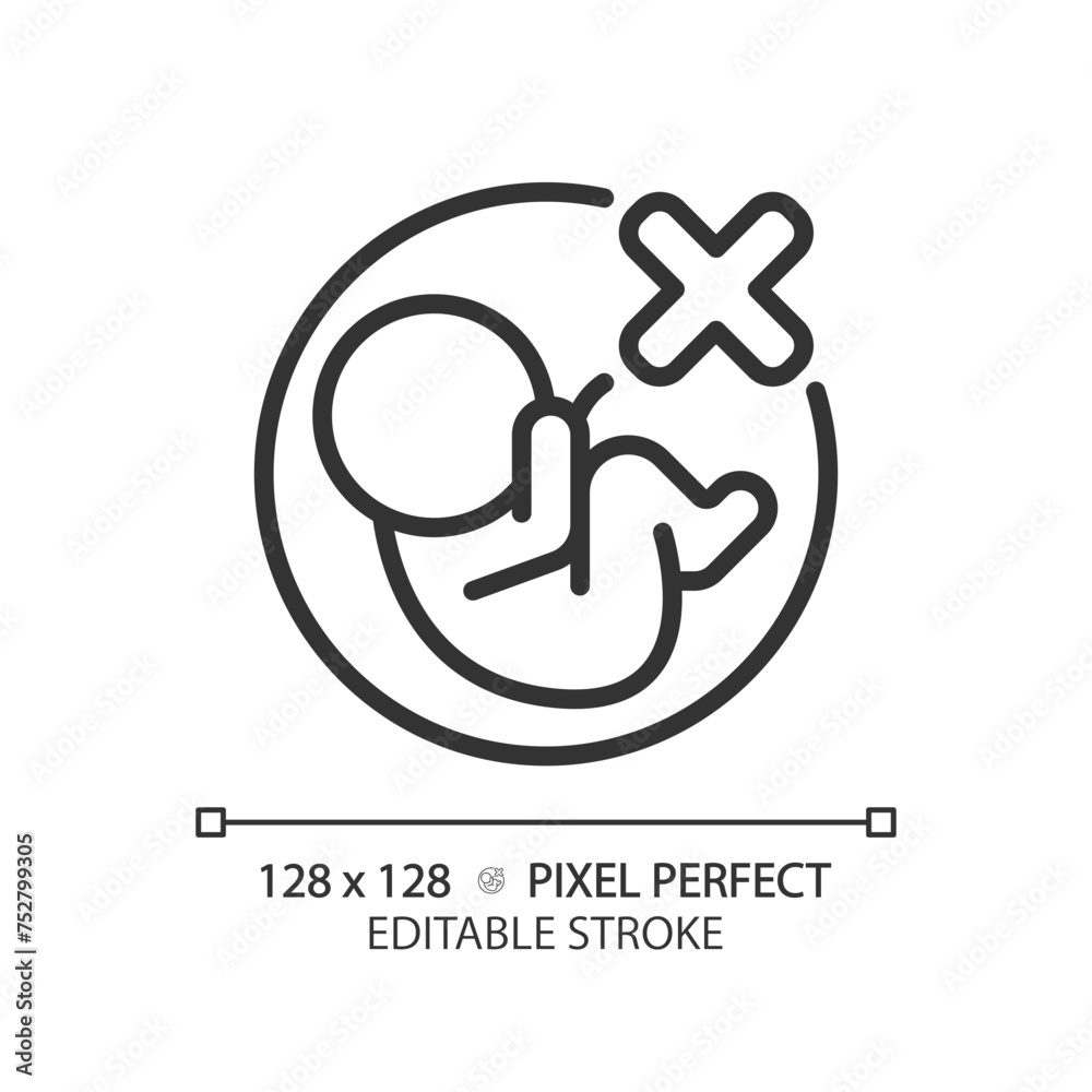 Abortion linear icon. Pregnancy miscarriage, infant loss. Birth control ...