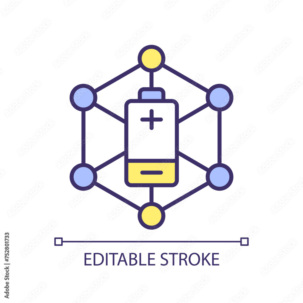 Lithium ion batteries manufacturing RGB color icon. Cell production ...