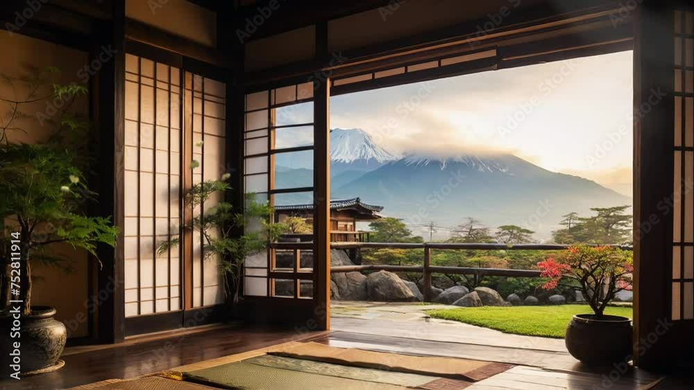japanese tradional house with garden in the morning background with ...