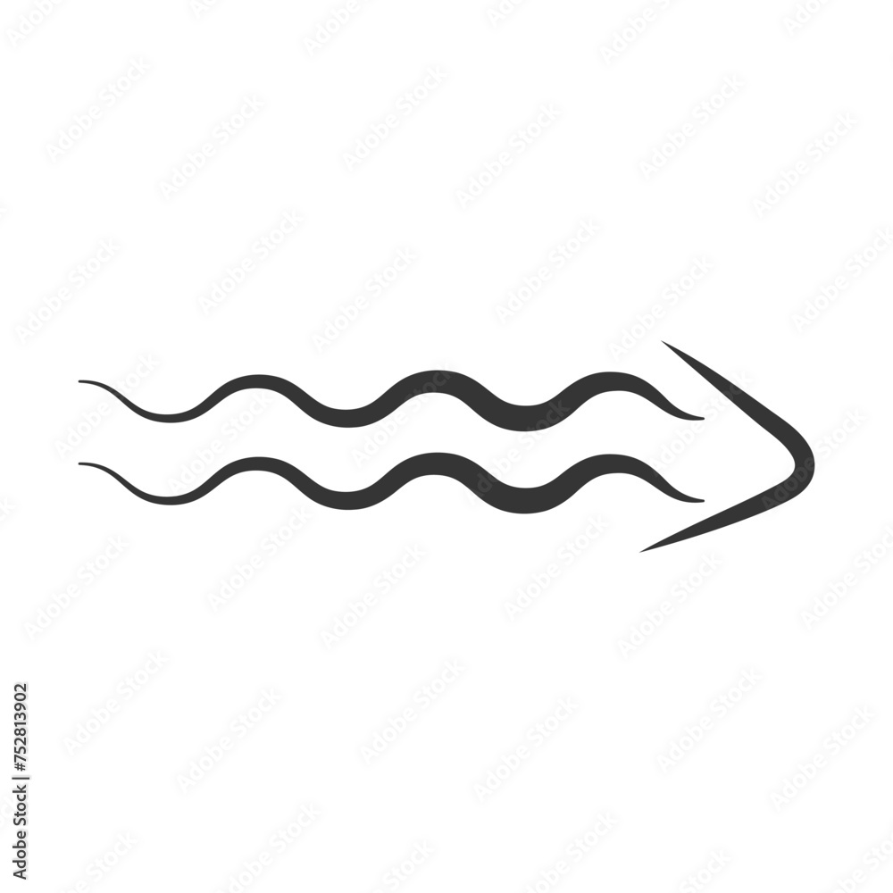 Wind direction of air movement sign, black curl lines silhouette sign ...