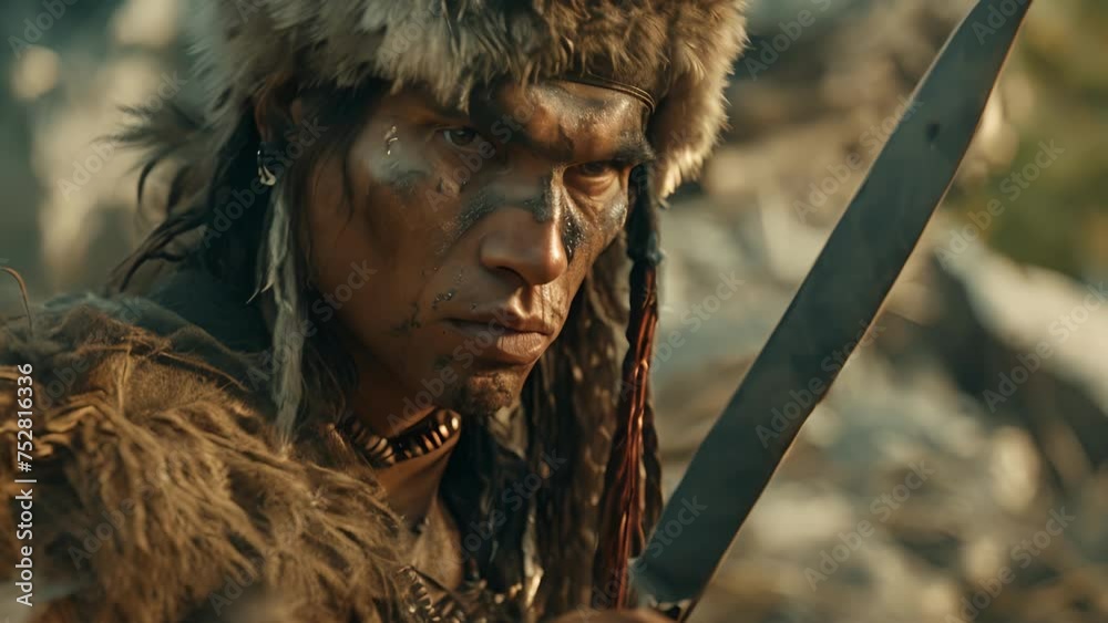 Wearing a traditional buffalo robe and armed with a deadly knife in his ...