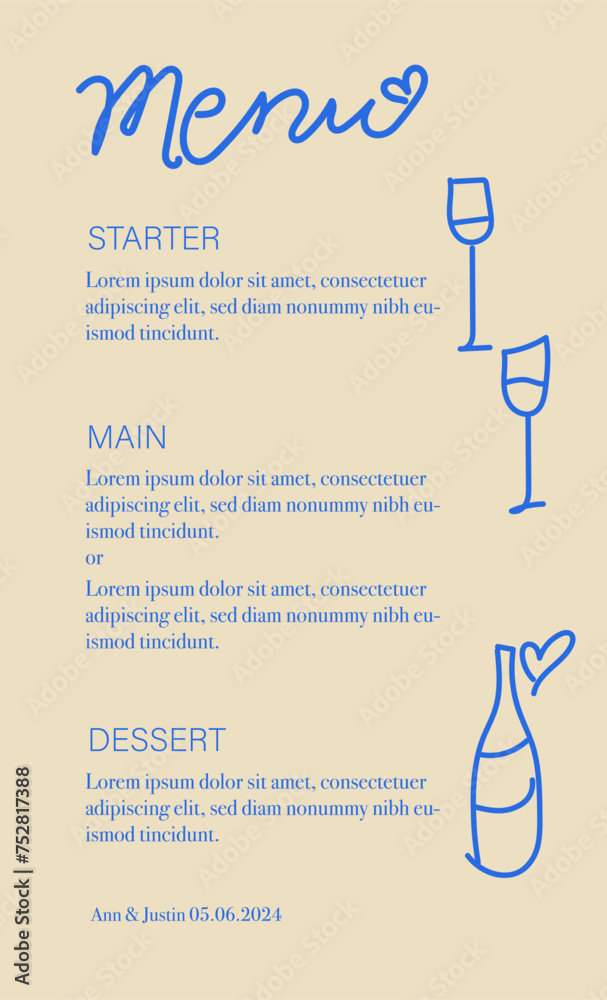 Menu card. Luxury dinner menu. Menu price list for restaurant, cafe ...