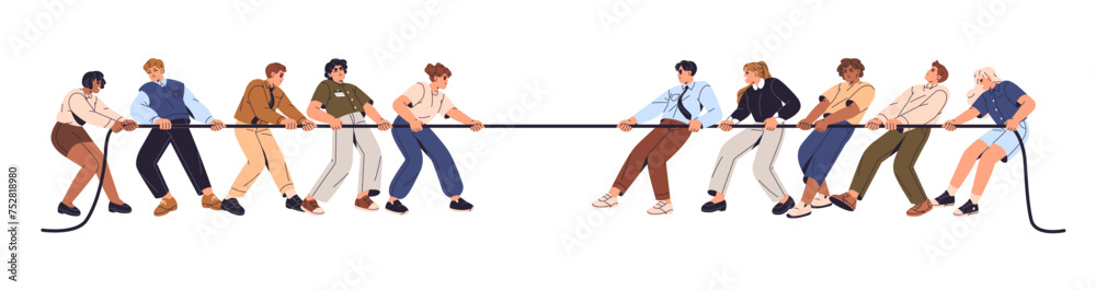 Tug of war. Business confrontation concept. Employees dragging, pull ...