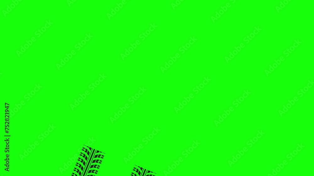 2D Animation of Car Tire Tracks Print on Green Screen. Straight Traces ...