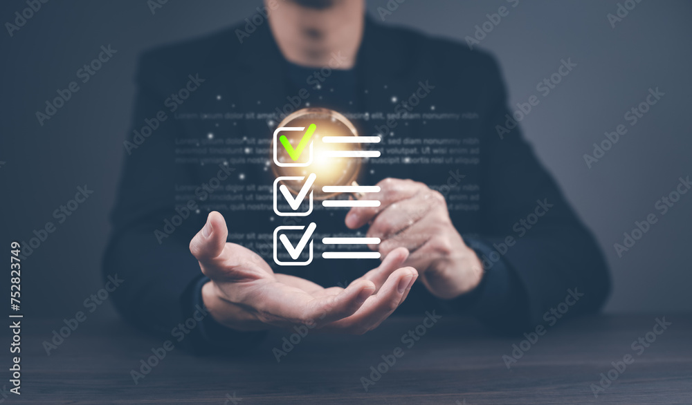 checklist and clipboard task documentation management, business people ...