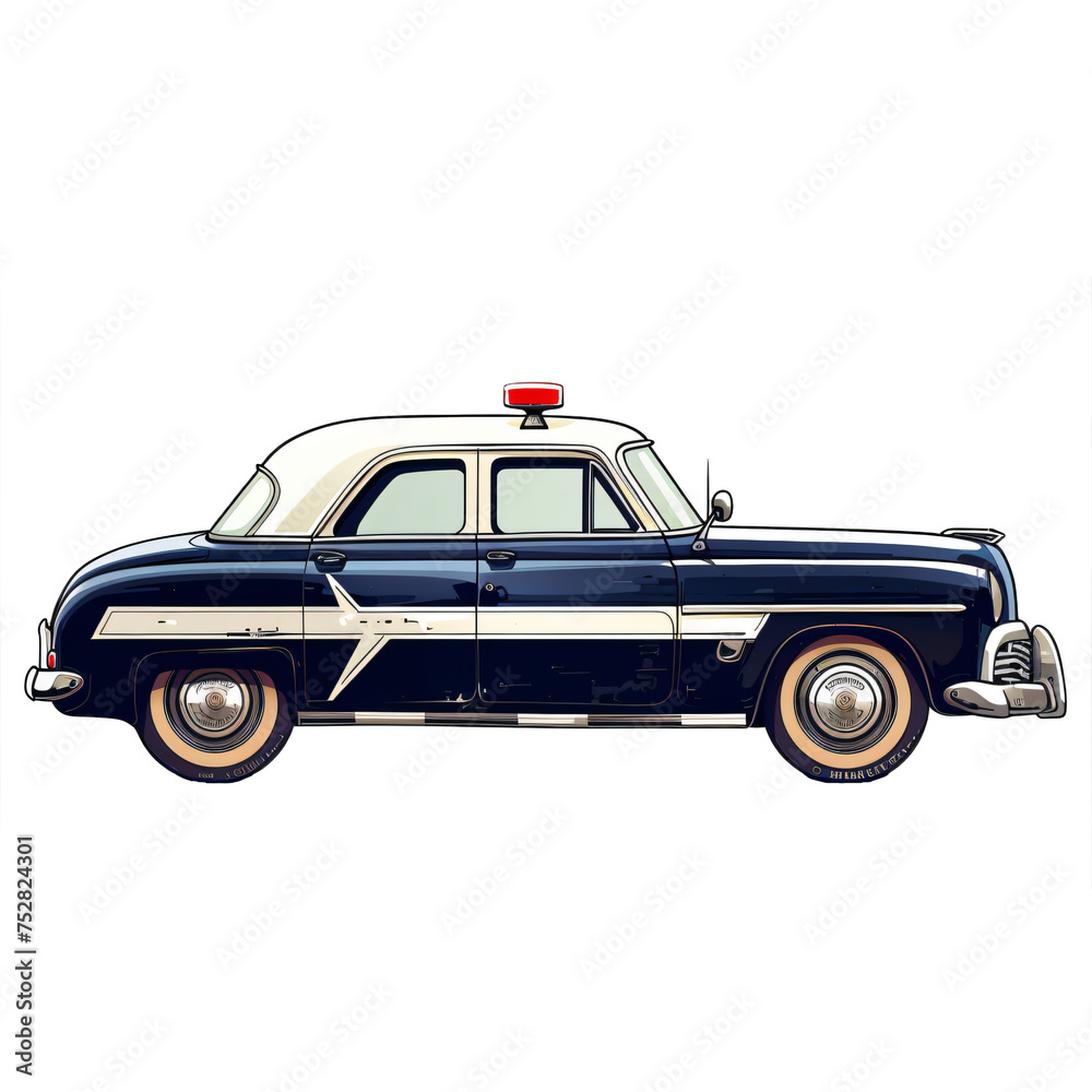 Vintage blue police car with red siren light. Classic law enforcement ...