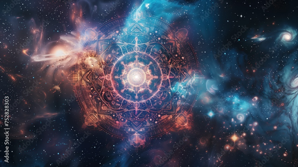 Mystical Astrological Symbol in Cosmic Space, backdrop of a vibrant ...