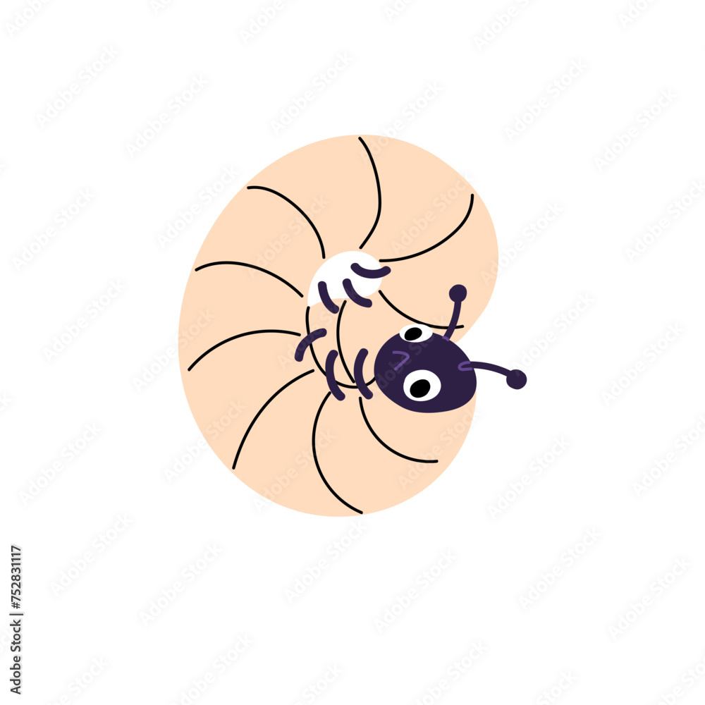 Cute butterfly larva with shocked emotions. Curled centipede holds its ...