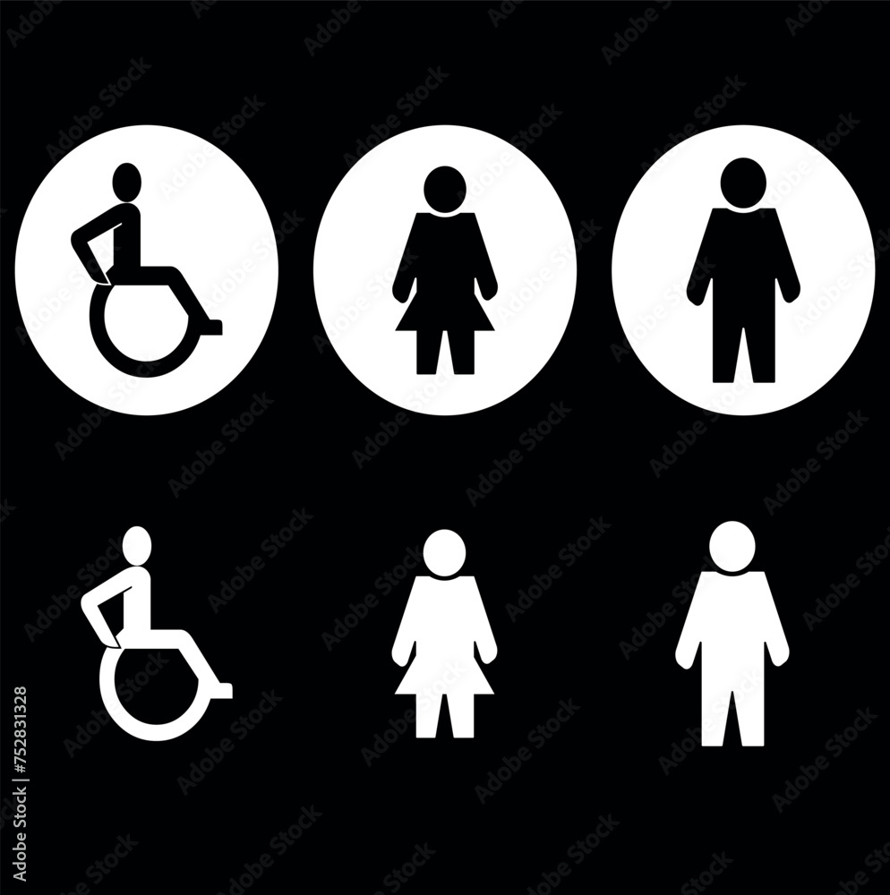 toilet sign printable public signage symbol man woman wc simple black ...