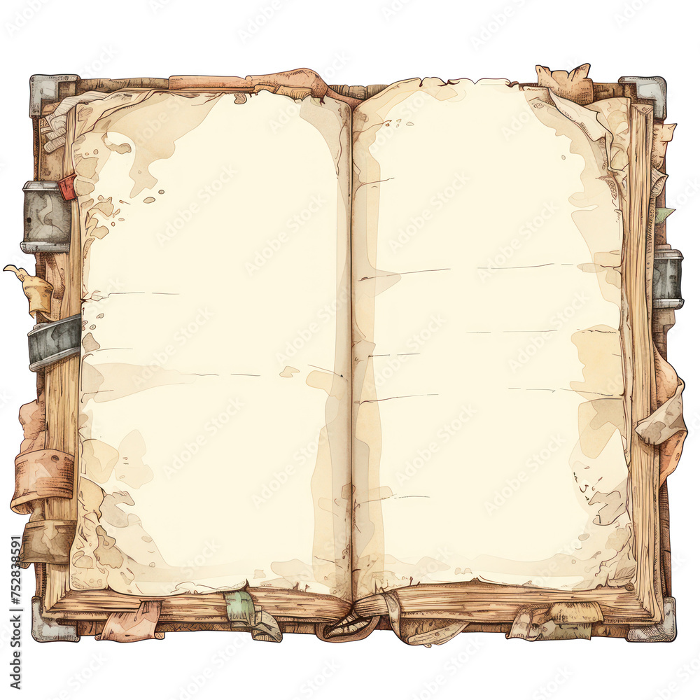 opened vintage diary book isolated on transparent background, png Stock ...