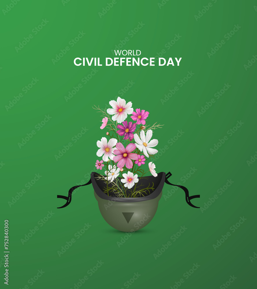 world civil defence day, soldier helmet and flower, civil defence day ...
