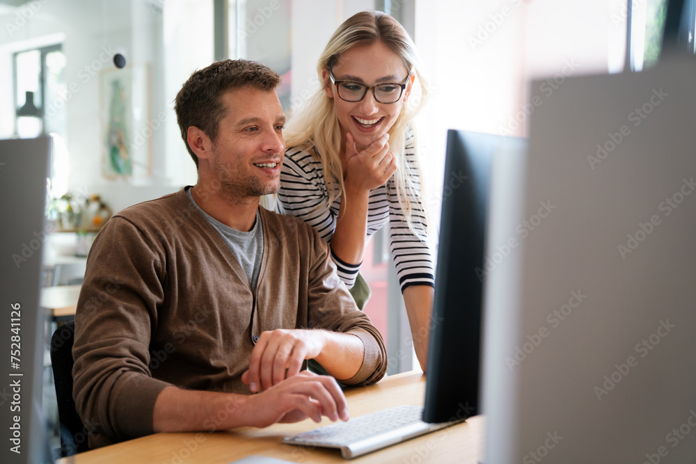 Software engineers working on project and programming in company. Startup business group concept ...