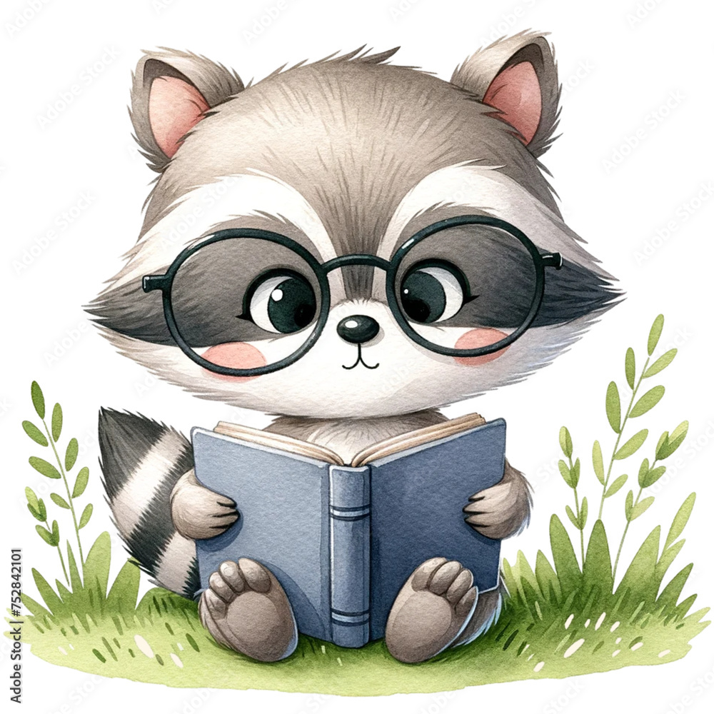 cute watercolor animals reading a book, world reading book day, cute ...