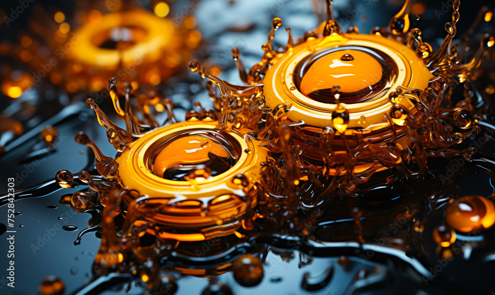 Dynamic splash of motor oil on precision gears, symbolizing high ...