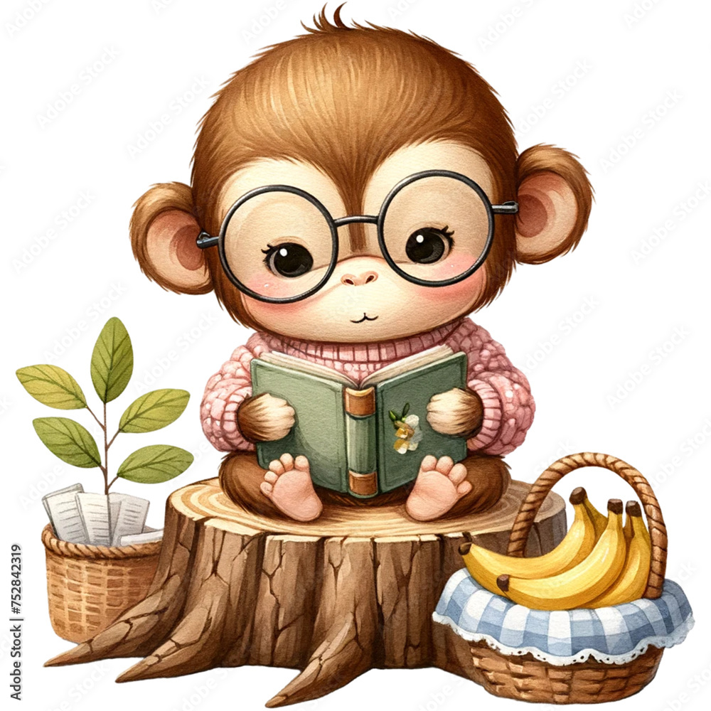 cute watercolor animals reading a book, world reading book day, cute ...