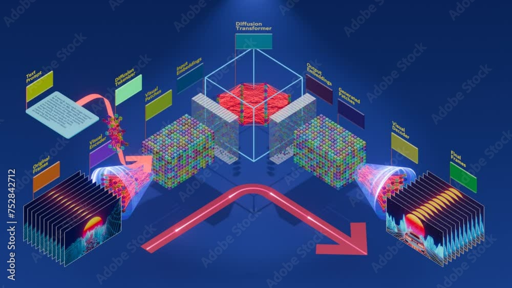 An animated 3D model of a neural network for video generation ...