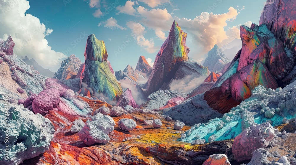 Abstract colorful mountains. Canyon, psychedelic, grotto, cape, abyss ...