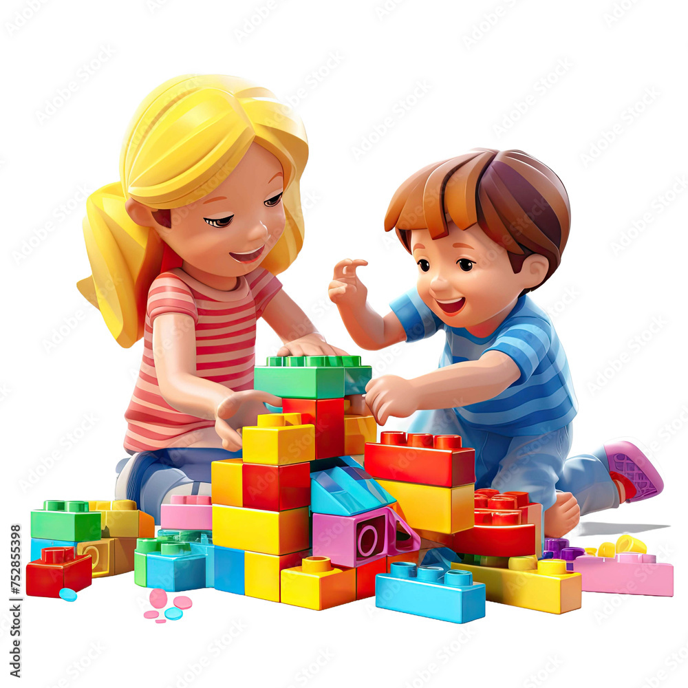 Colorful children building bricks on transparent background Stock ...