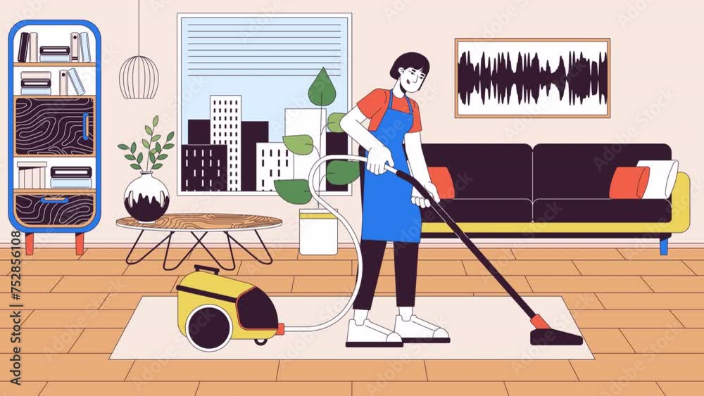 Professional cleaning service line cartoon animation. Help with ...