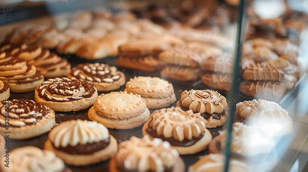 Elegant display of gourmet biscuits and shortbread in a chic bakery ...