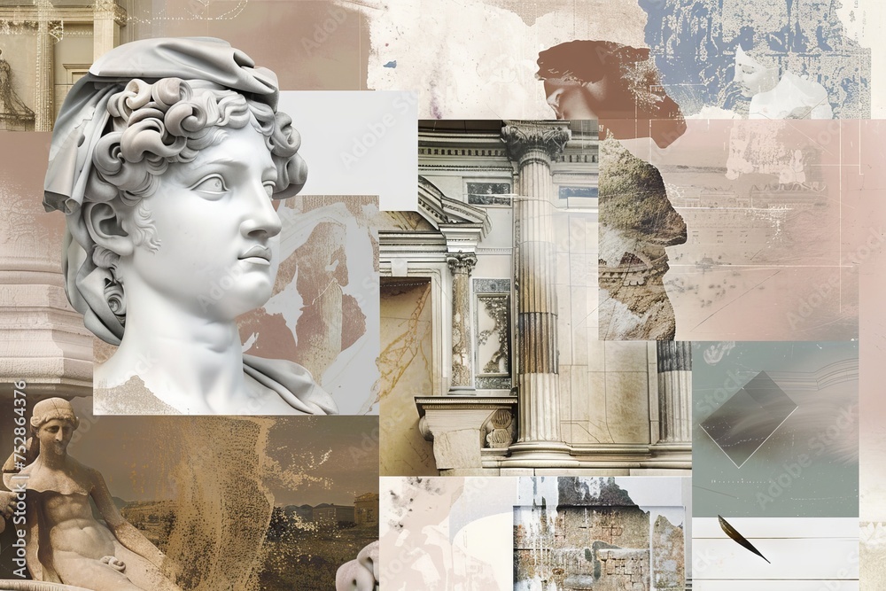 Collage of stoic classical statues with stoicsim and textures. A ...