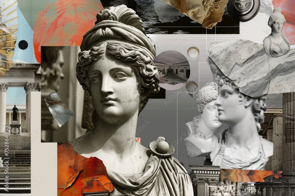 Collage of stoic classical statues with stoicsim and textures. A ...