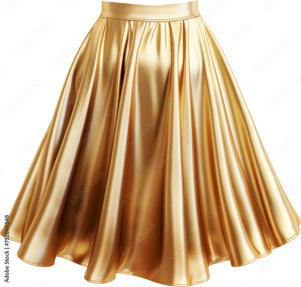 golden skirt,satin dress golden color isolated on white or transparent ...