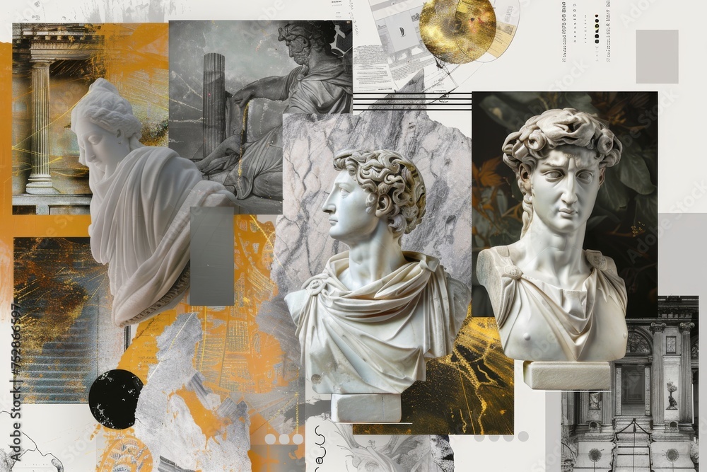 Collage of stoic classical statues with stoicsim and textures. A ...