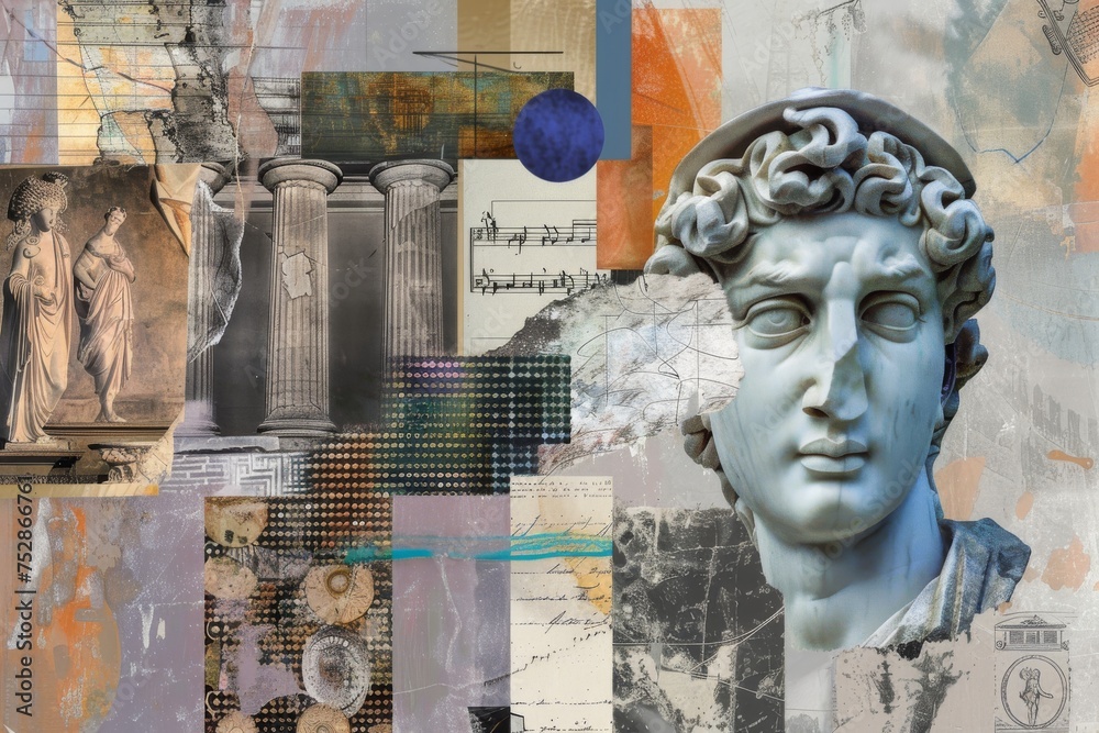 Collage of stoic classical statues with stoicsim and textures. A ...