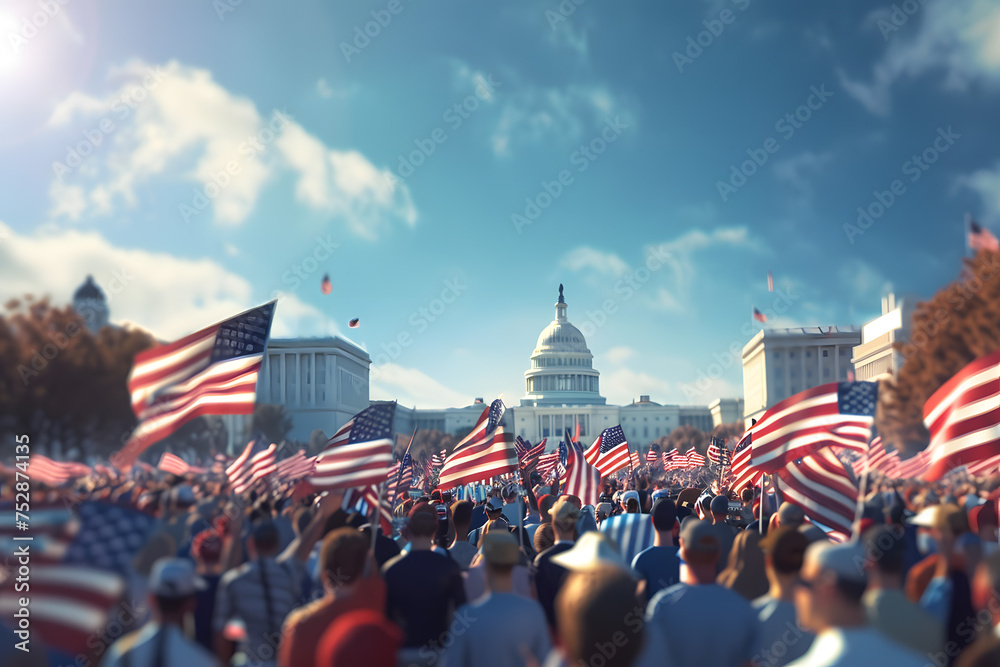 Political rally in the United States holding signs and carrying US ...