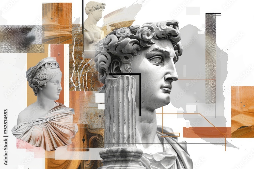 Collage of stoic classical statues with stoicsim and textures. A ...