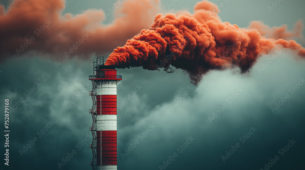 Industrial pollution scene with smoke billowing from chimneys at a ...