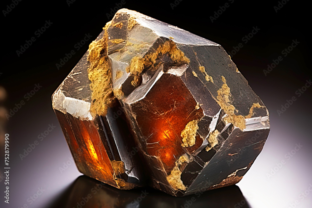 Andradite is a rare precious natural stone on a black background. AI ...