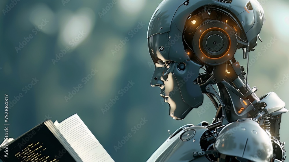 A Humanoid Robot Learning: An image of a humanoid robot engaged in a learning process, perhaps ...